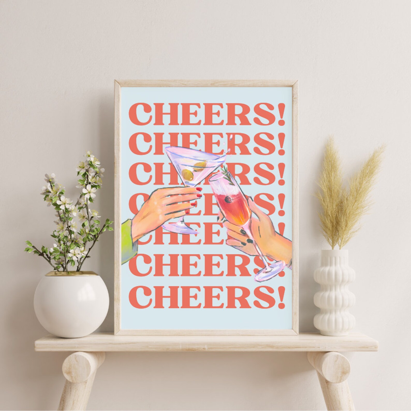 Vintage Liquor Poster Bar Cart Wall Art Cheers Retro Alcohol Bar Cart ...