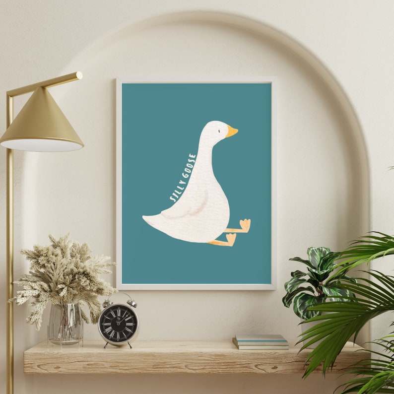 Silly Goose Wall Art, Goose Children's Room, Cute Goose Poster, Blue ...