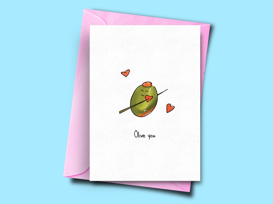 Olive You Card, Anniversary Card for Her, Olive Lovers Card, Olive Pun ...