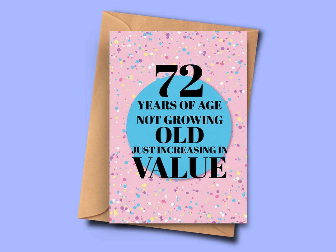 Funny 72nd Birthday Card. 72 Years of Age Not Growing Old Just ...