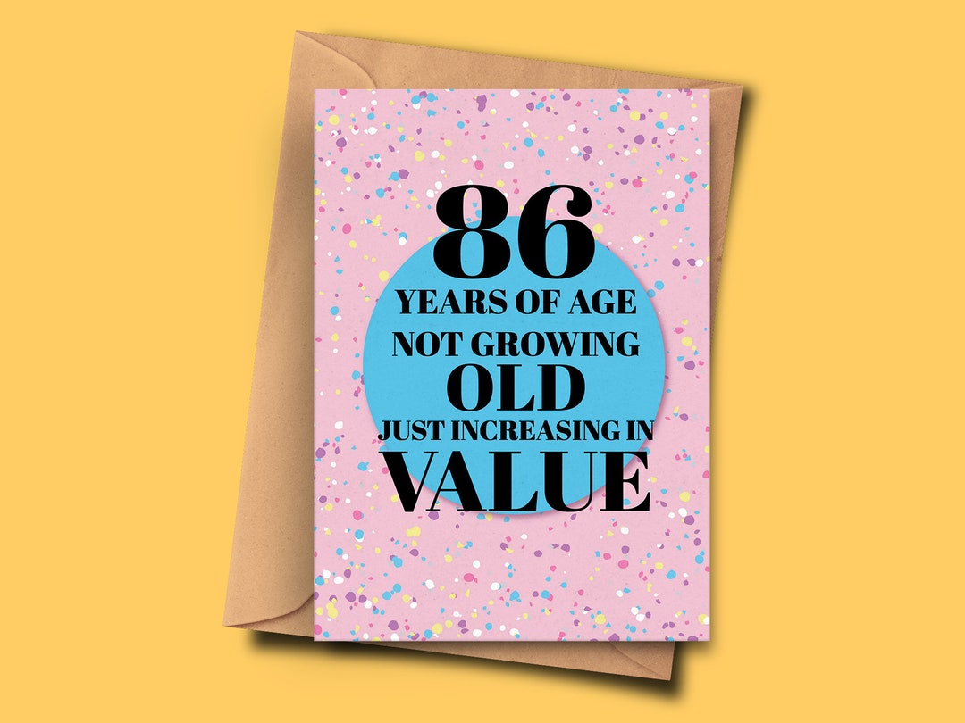Funny 86th Birthday Card 86 Years of Age Not Growing Old Just ...