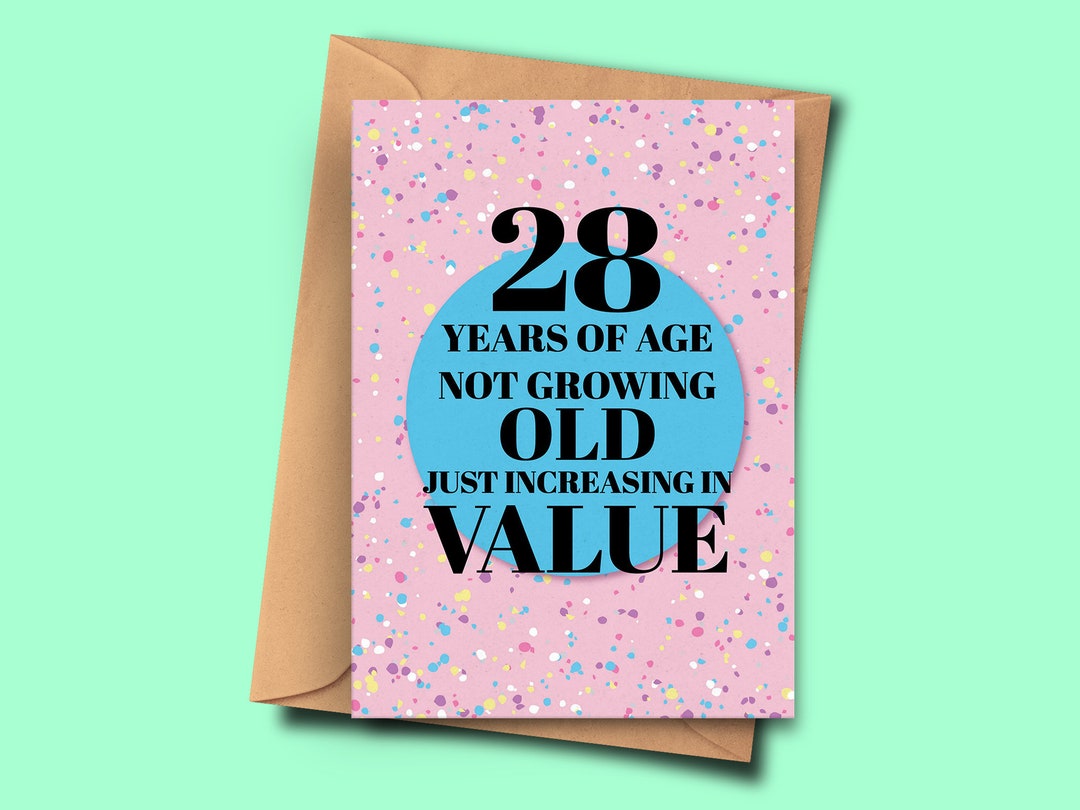 Funny 28th Birthday Card. 28 Years of Age Not Growing Old Just ...