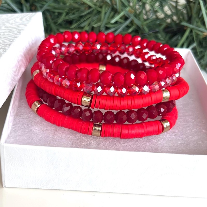 Red Beaded Bracelet - Etsy