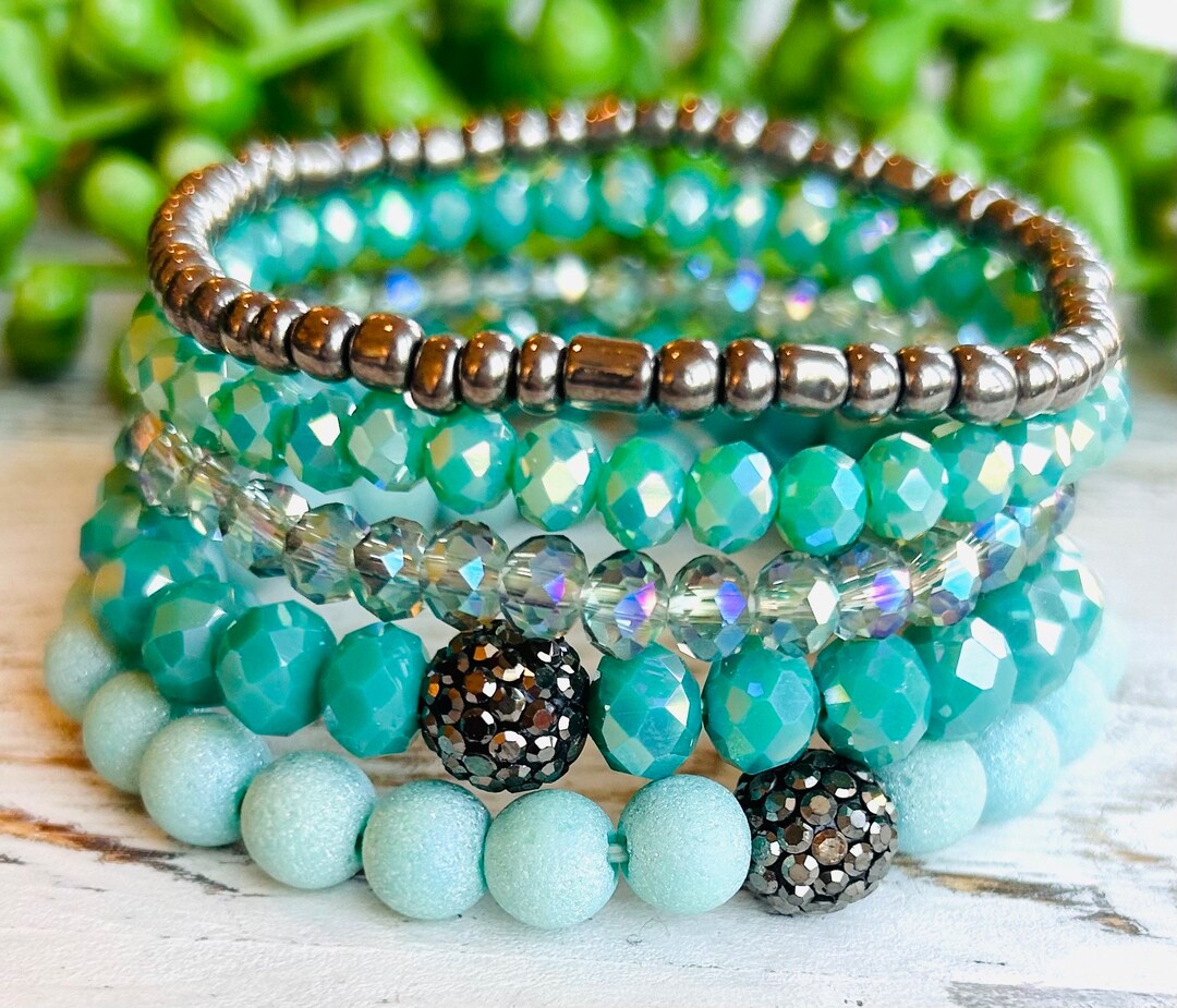 Turquoise Mint Bracelet Stack Bead Bracelets Set of 5 Bead Bracelet Set ...