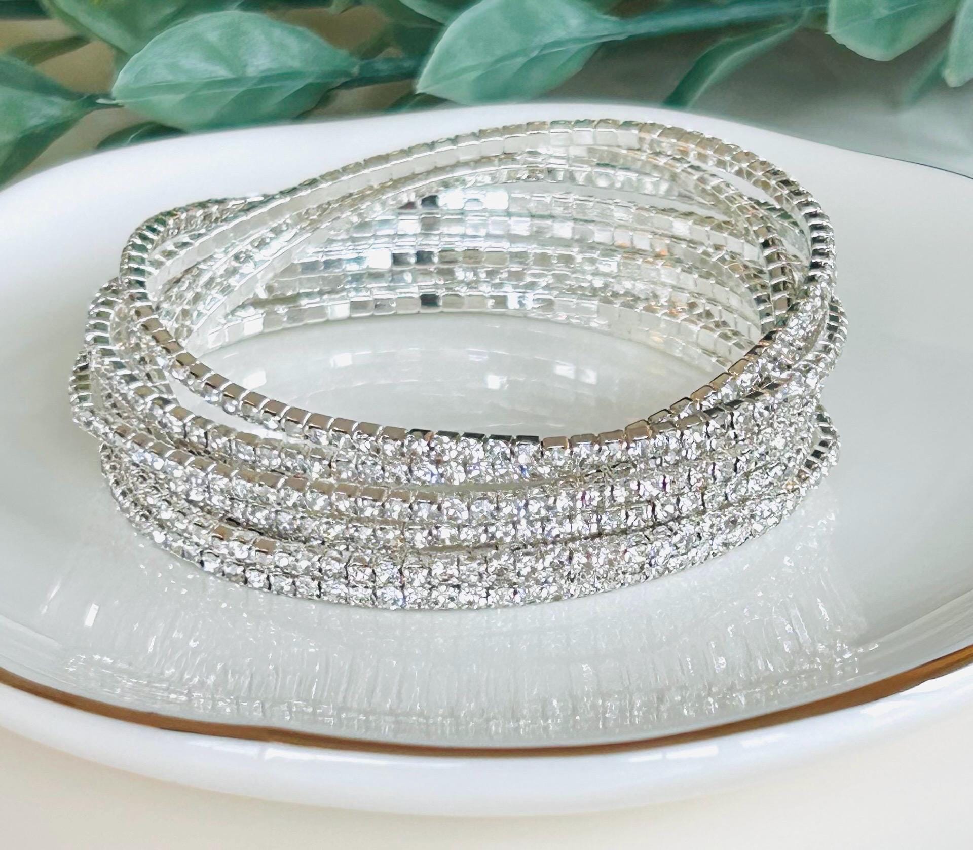 Silver Rhinestone Stretch Bracelets Tennis Bracelets Sparkling Silver ...