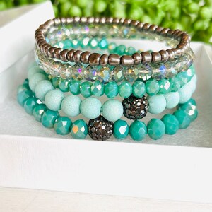 Turquoise Mint Bracelet Stack Bead Bracelet Set for Women Blue Bead ...