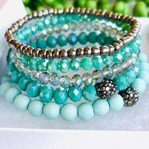 Turquoise Mint Bracelet Stack Bead Bracelets Set of 5 Bead Bracelet Set ...