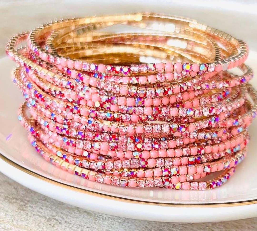Pink Rhinestone Stretch Bracelets Tennis Bracelets Rhinestone Bracelet ...