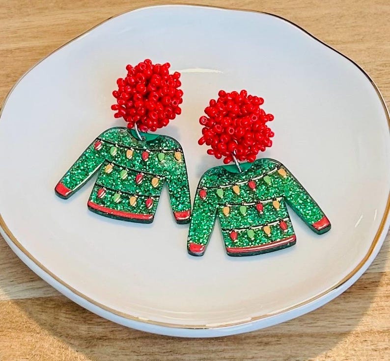 Ugly Sweater Christmas Earrings Bead Post Christmas Earrings Christmas ...