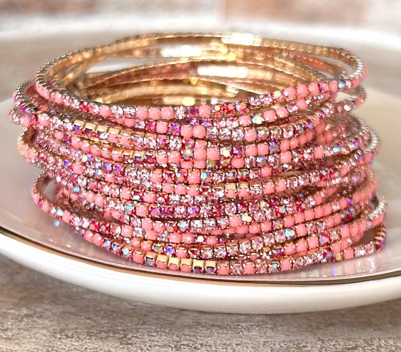 Pink Rhinestone Stretch Bracelets Tennis Bracelets Rhinestone Bracelet ...