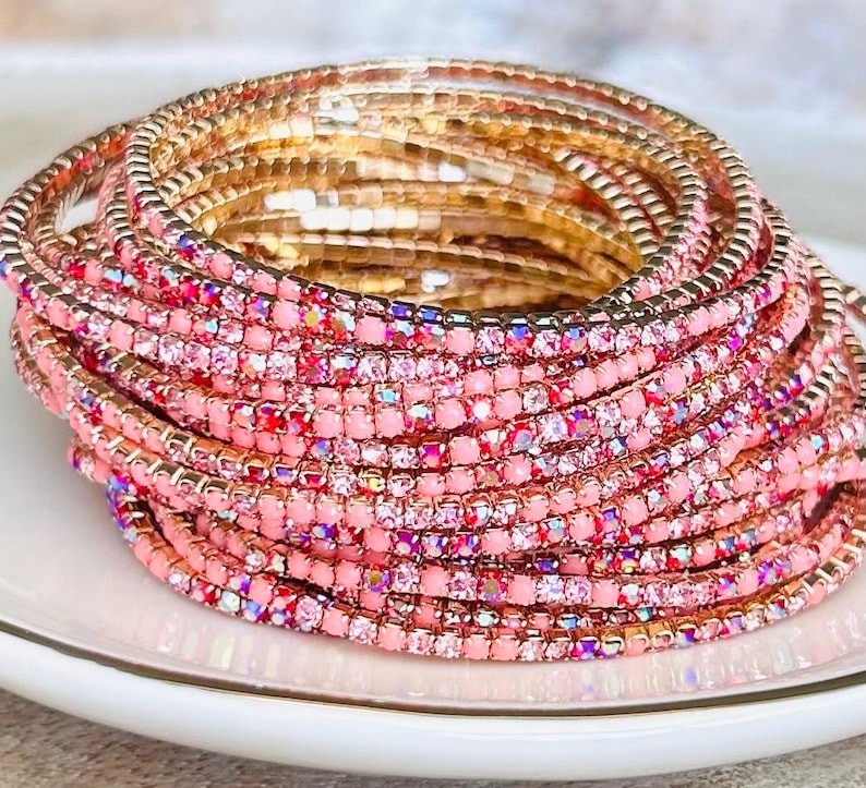 Pink Rhinestone Stretch Bracelets Tennis Bracelets Rhinestone Bracelet ...