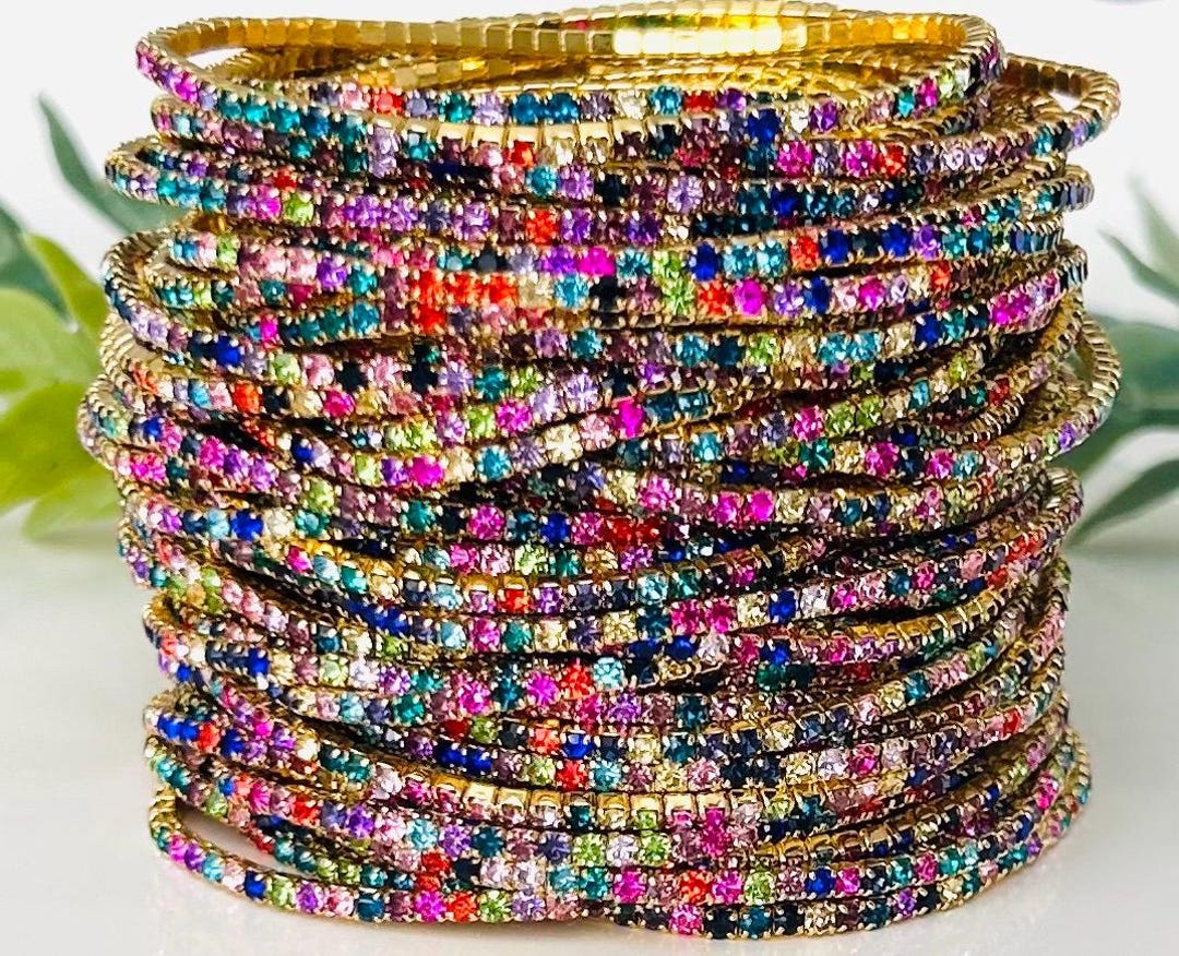 Multi-colored Rhinestone Stretch Bracelet Set Colorful Bracelet Stack ...