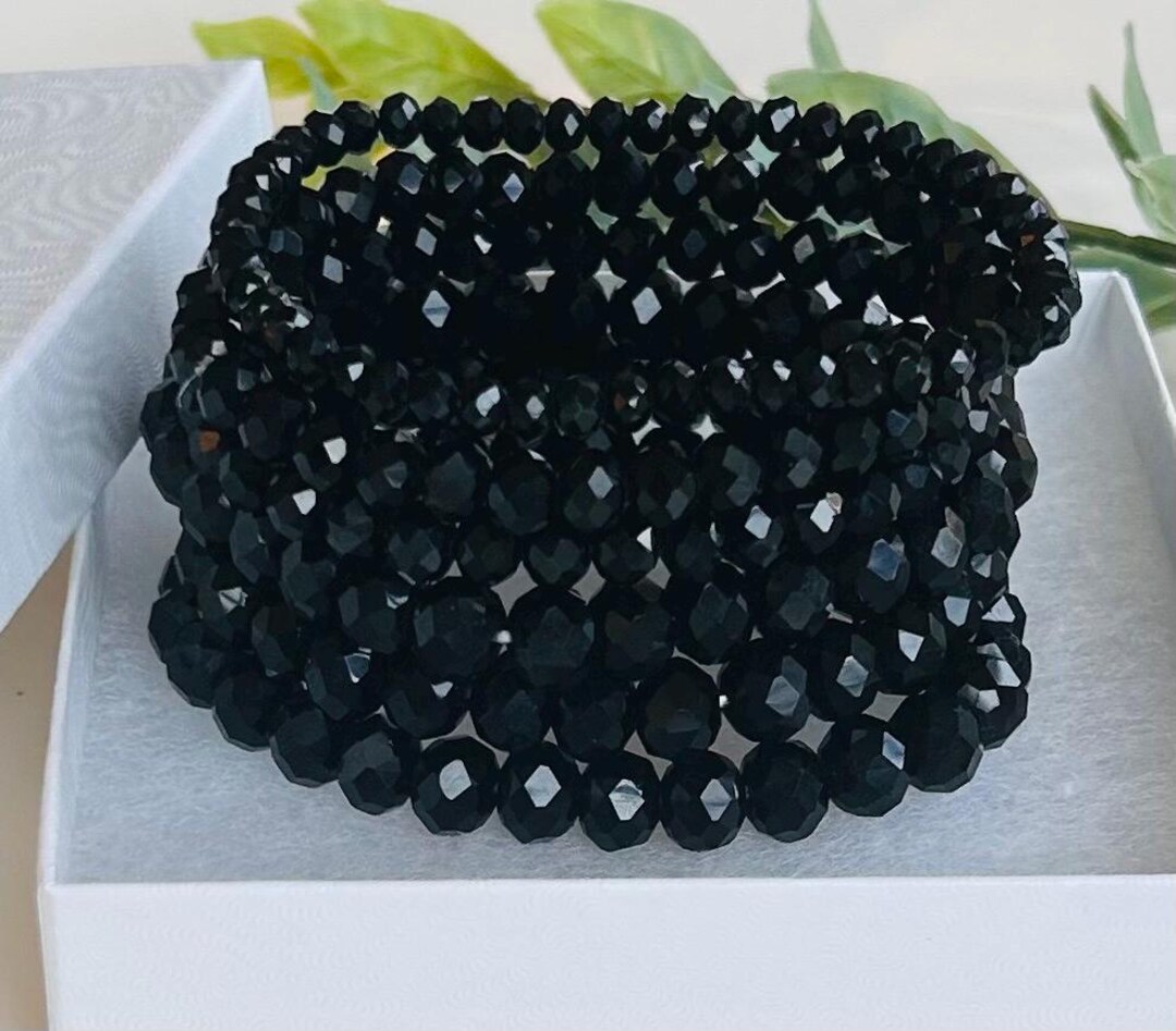 Black Bead Bracelets Stretch Bead Bracelets Black Bracelet Set for ...