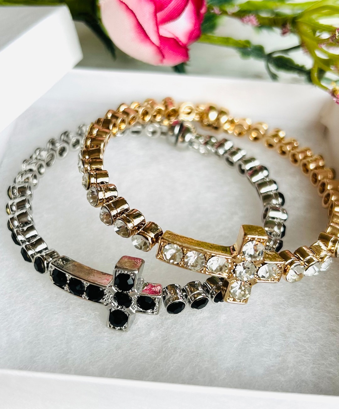 Crystal Cross Bangle Bracelet Gift for Her Christian Gift Jesus Gift ...