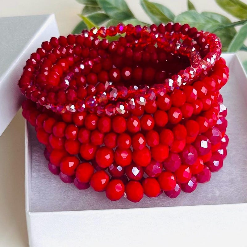 Red Beaded Bracelet - Etsy