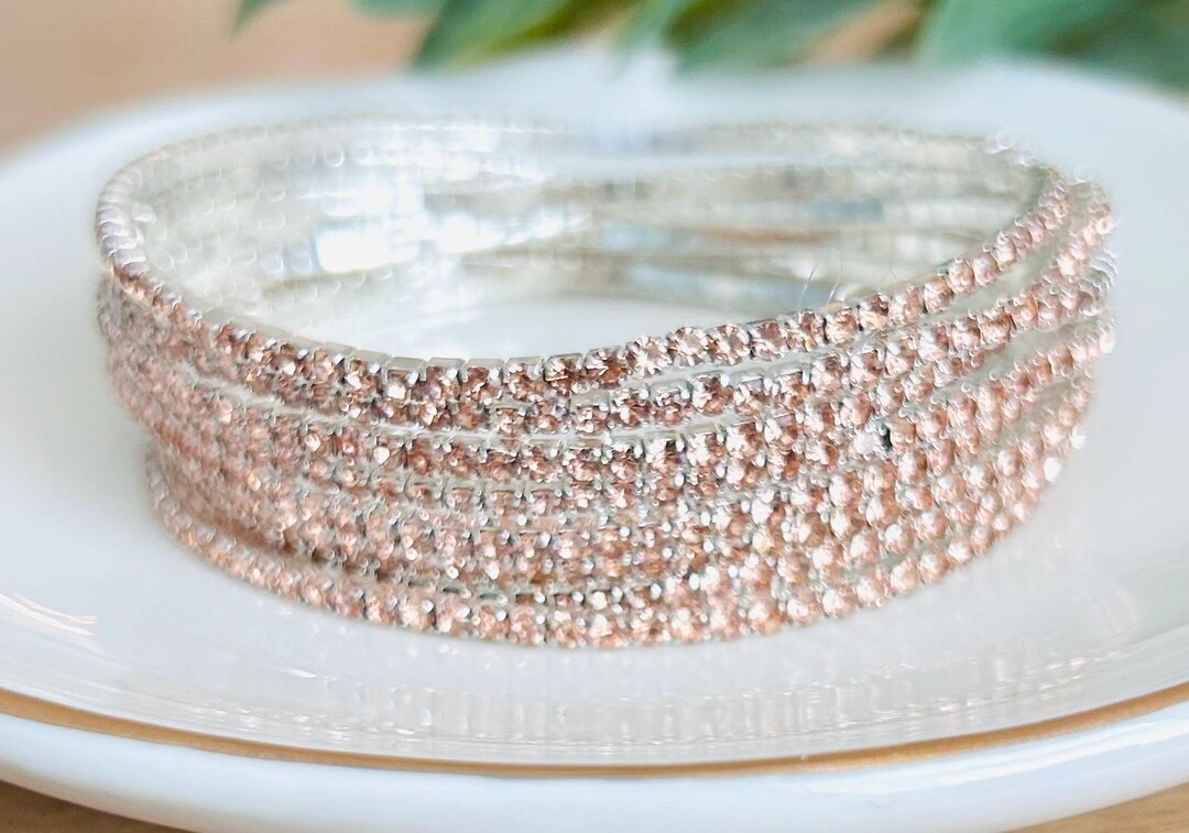 Blush Pink Rhinestone Stretch Bracelets Tennis Bracelets Sparkling ...