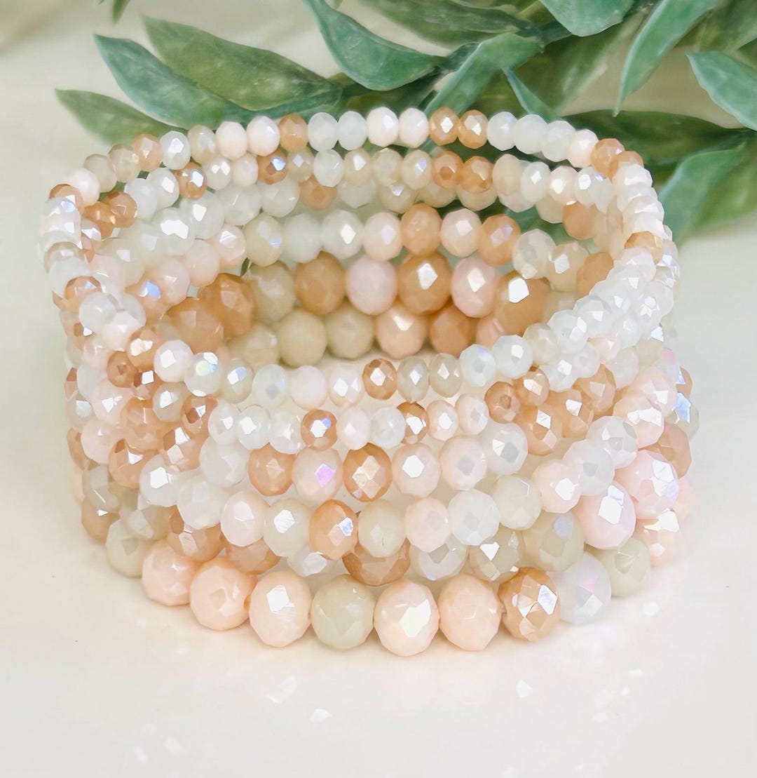 Neutral Pink Bead Bracelet Stack Set of 6 Bracelets Jewelry Gift Bead ...