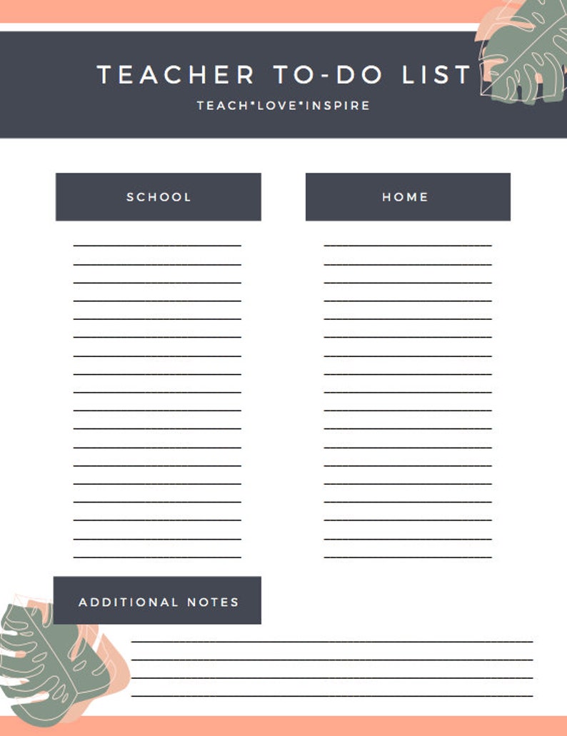 Printable Teacher to Do List, Planner, Student, Checklist - Etsy