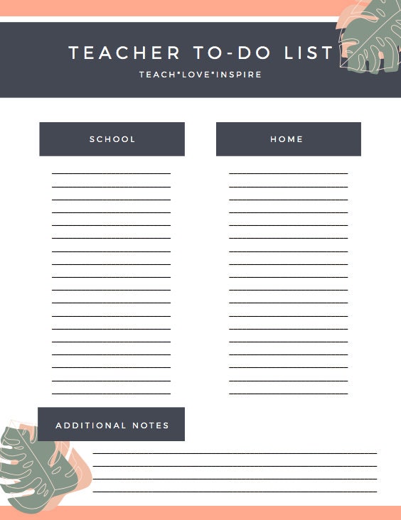 Printable Teacher to Do List, Planner, Student, Checklist - Etsy