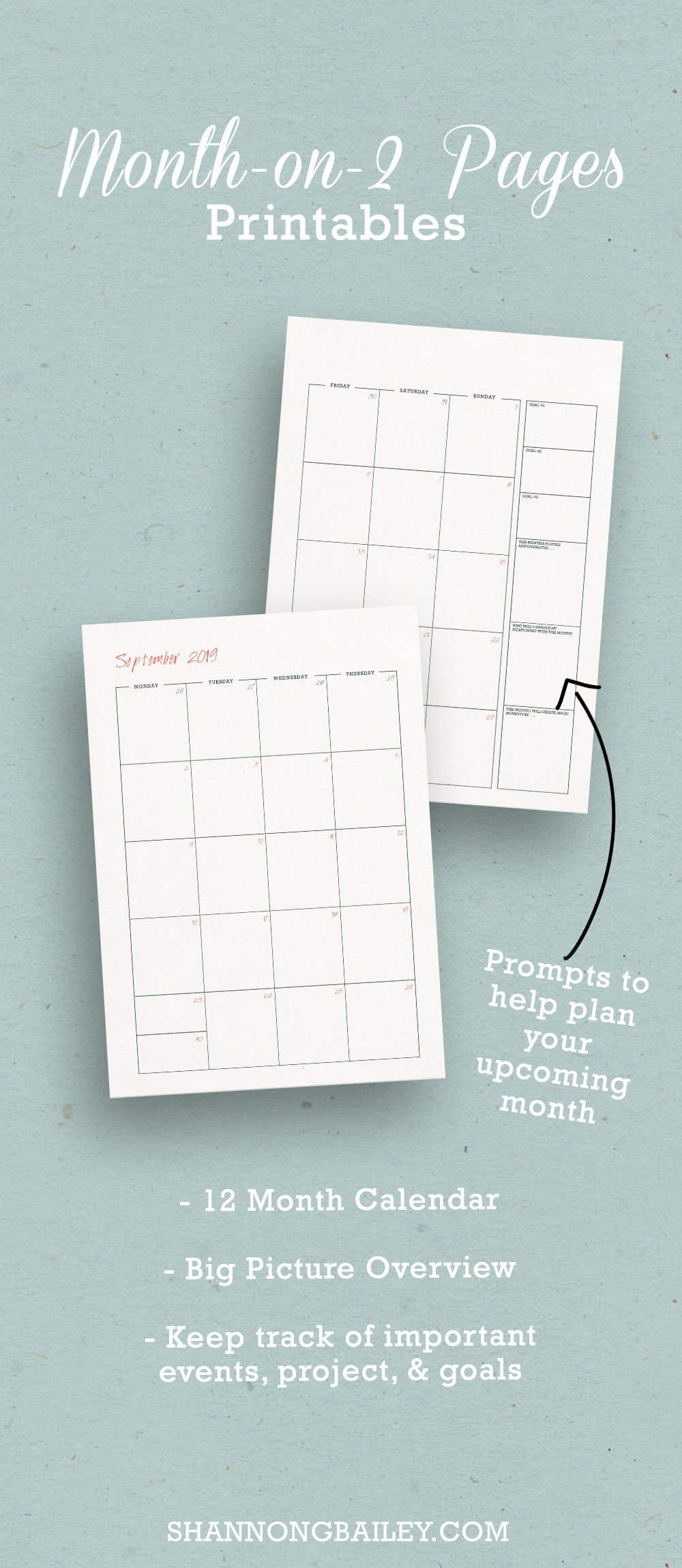 Monthly Planning Printables Kit, Instant Download, A4, A5, US Letter - Etsy
