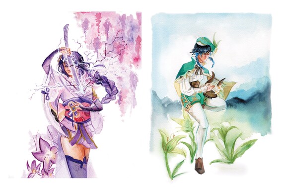 Watercolor Archon Prints Venti Raiden Shogun Genshin - Etsy