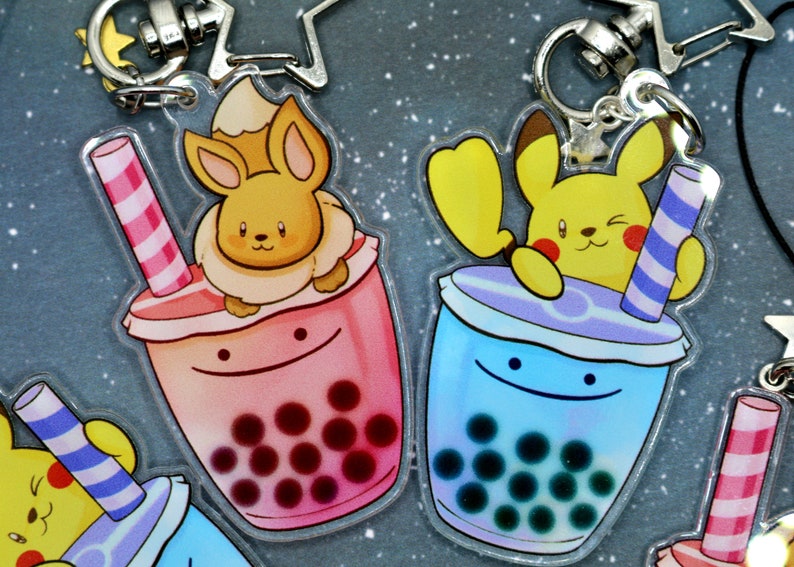 Pikachu and Eevee Boba Tea Charm Pokemon Charm 2 - Etsy