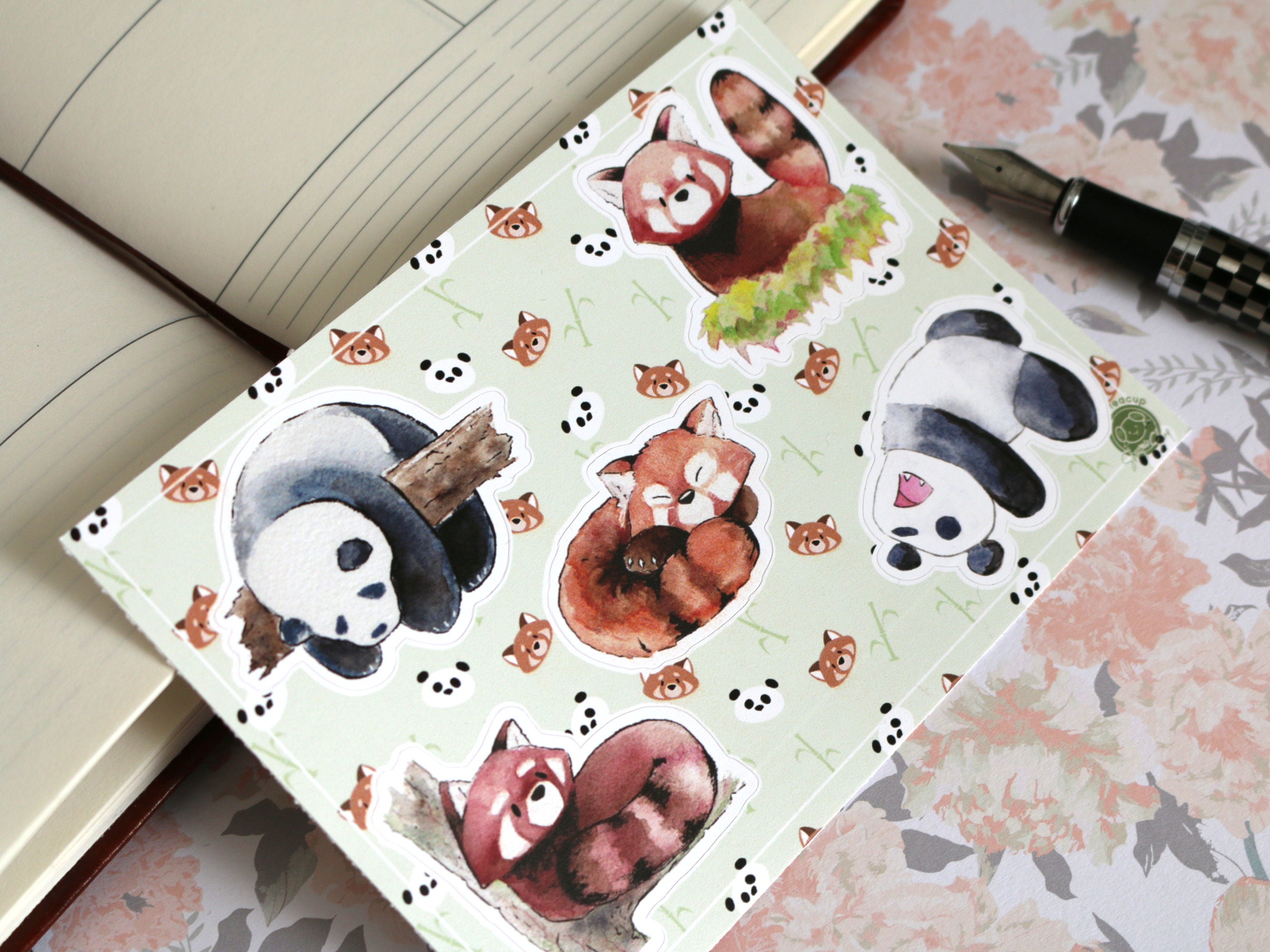 Watercolor Pandas Sticker Sheets Die Cut Vinyl Stickers | Etsy
