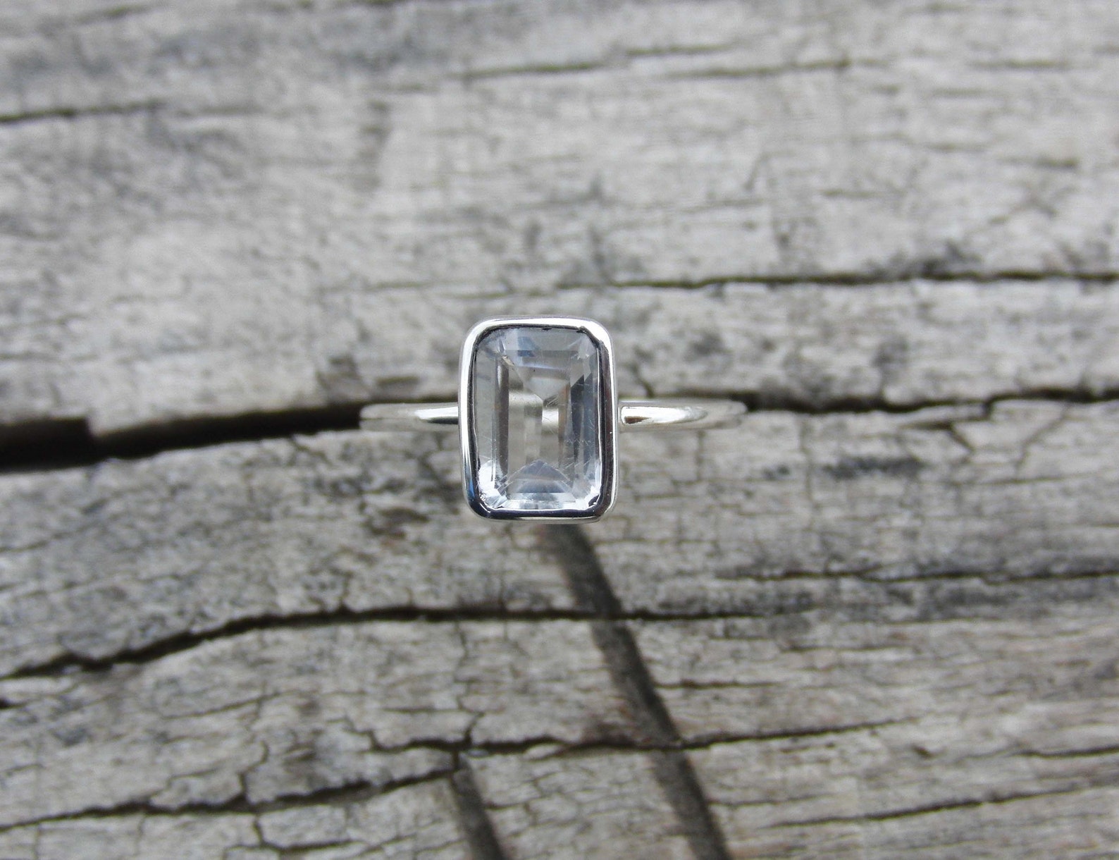 Rock Crystal Gemstone Ring - Sterling Silver Ring - 6*8 Mm Octagon ...
