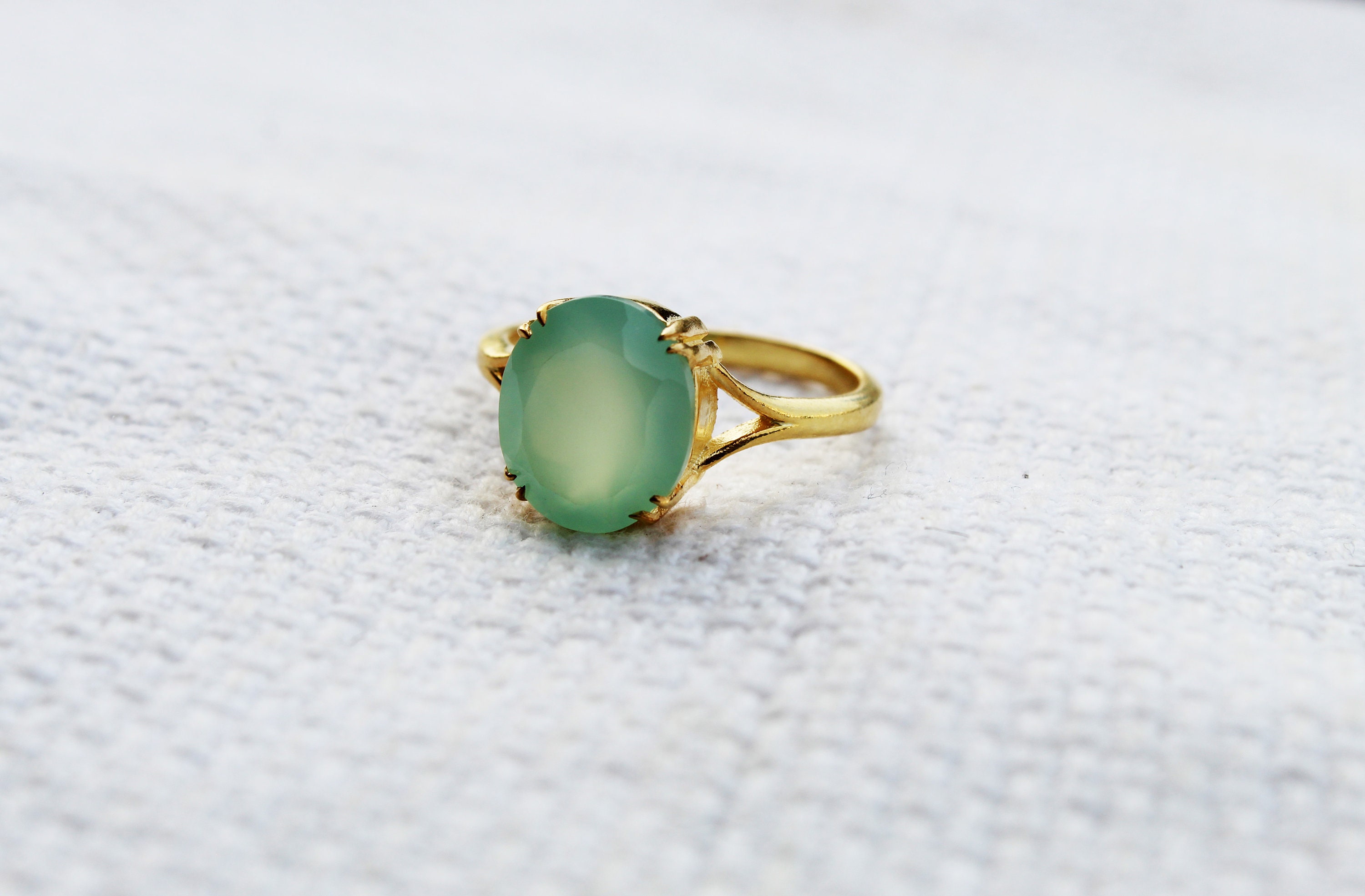 Aqua Chalcedony Ring/ Sterling Silver Ring/ 8x10 mm Oval Ring/ | Etsy