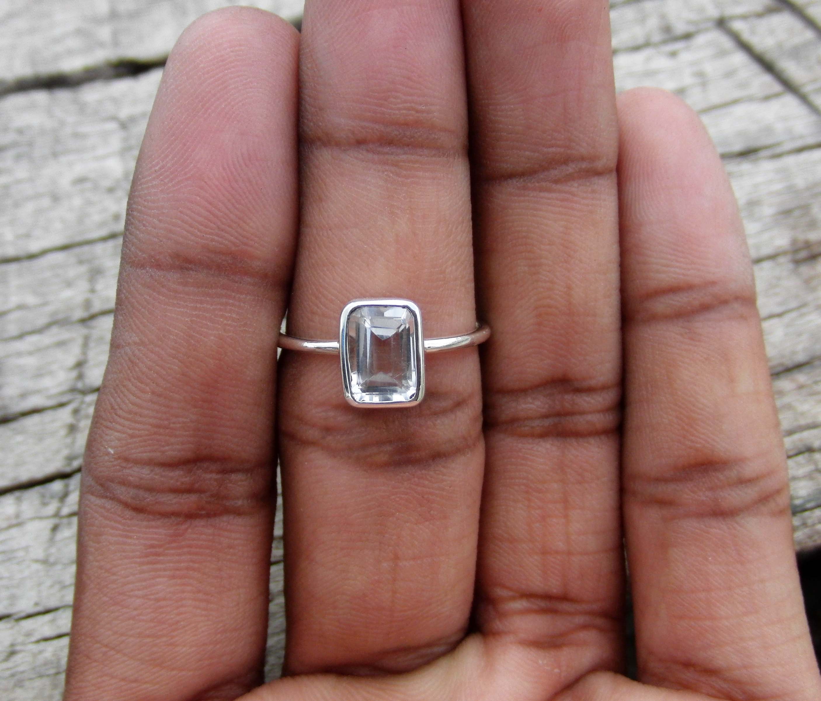 Rock Crystal Gemstone Ring Sterling Silver Ring 68 Mm | Etsy