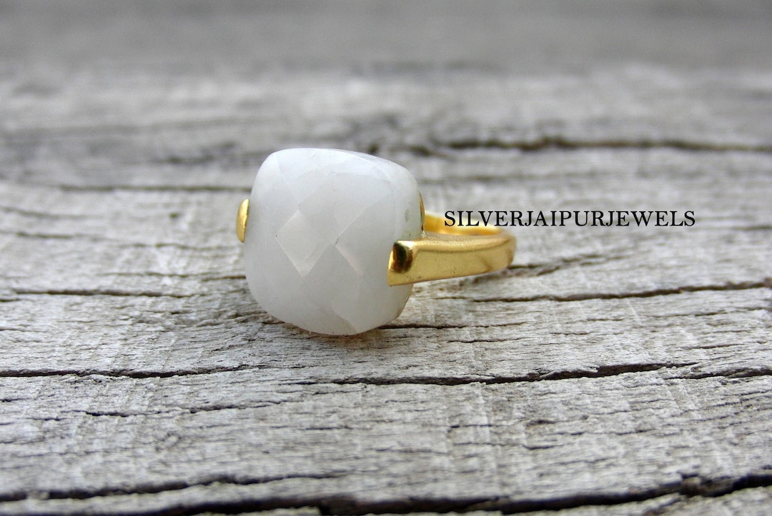 White Agate Ring * Sterling Silver Ring * 12mm Cushion * Statement Ring ...