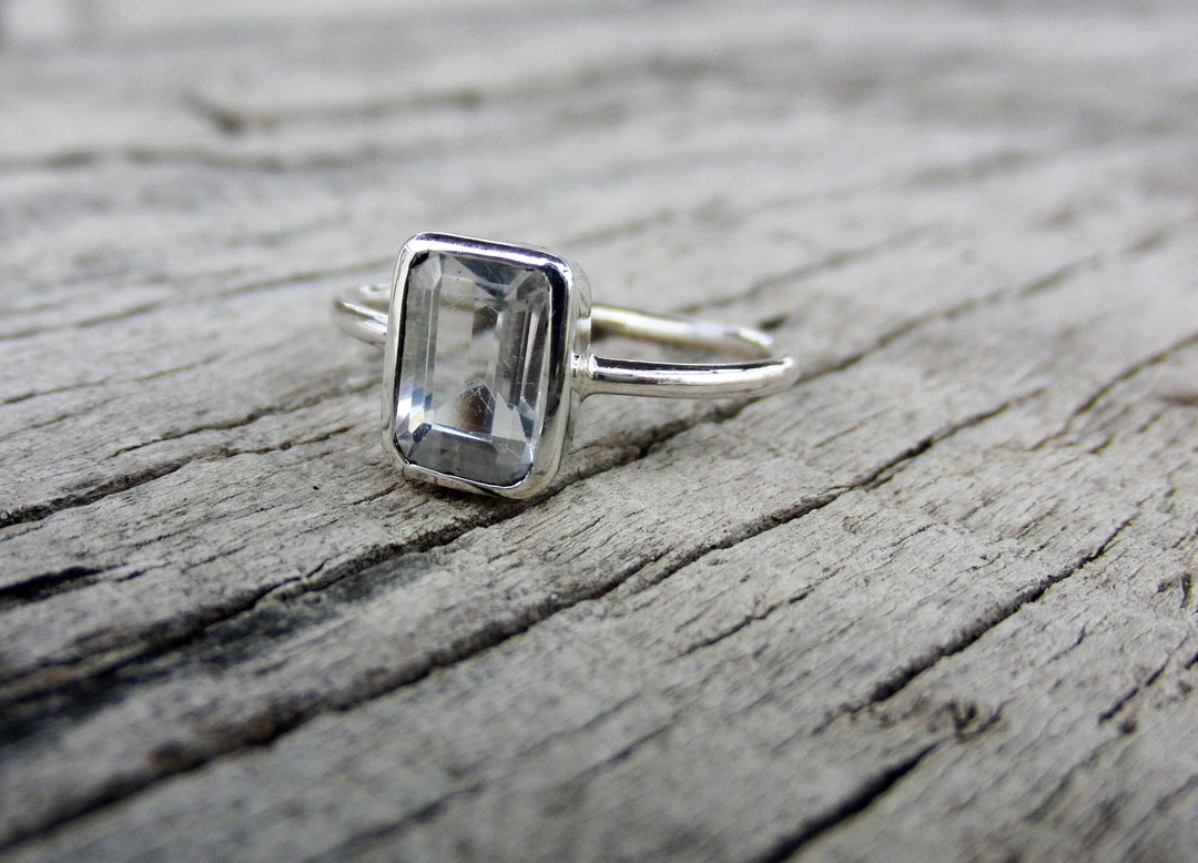 Rock Crystal Gemstone Ring - Sterling Silver Ring - 6*8 Mm Octagon ...
