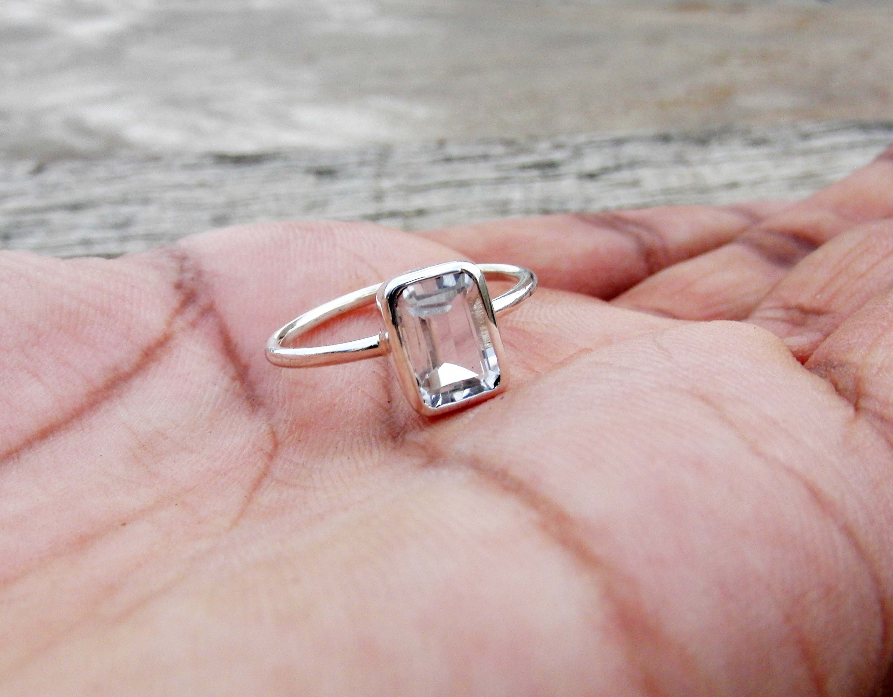 Rock Crystal Gemstone Ring Sterling Silver Ring 68 Mm | Etsy