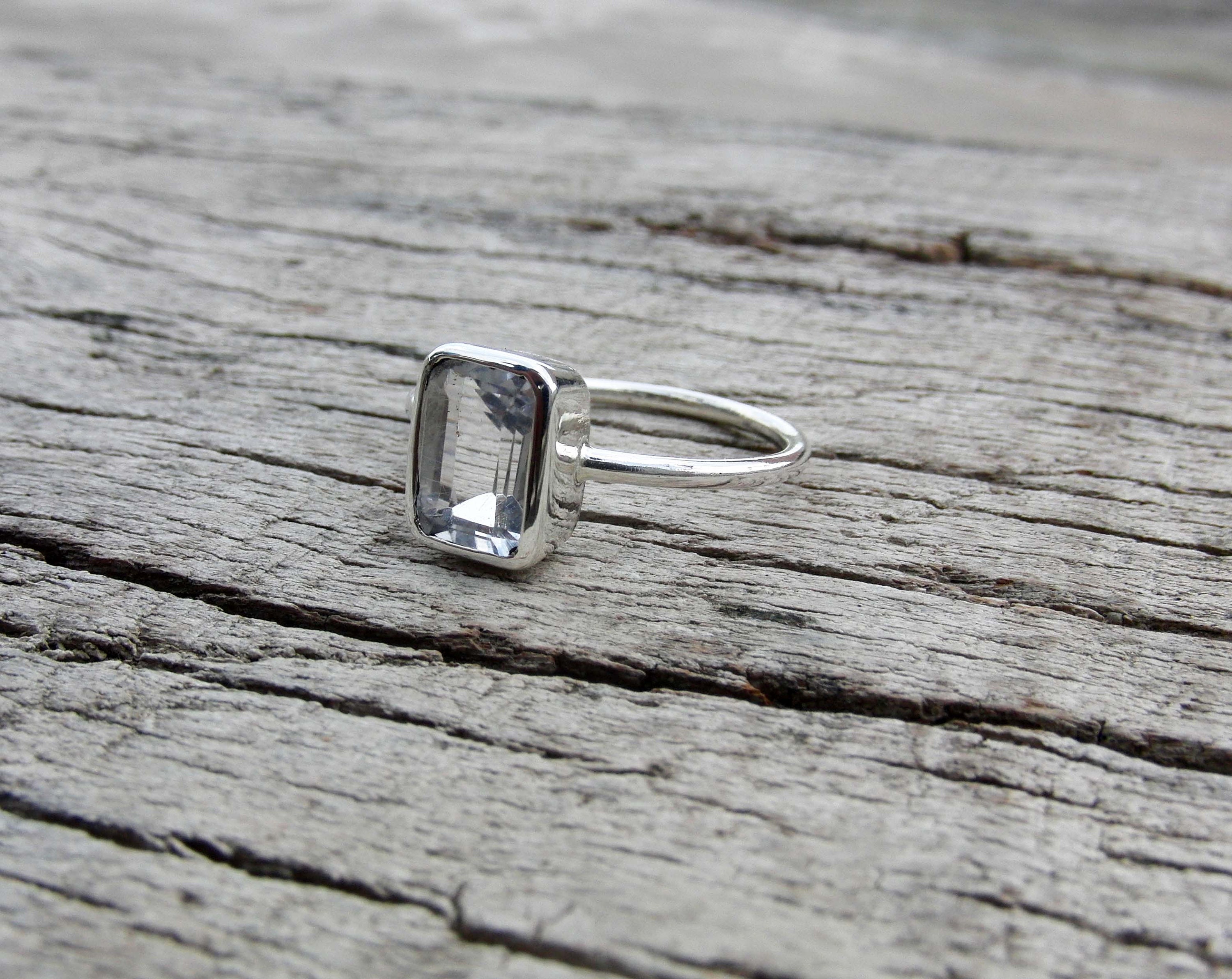 Rock Crystal Gemstone Ring Sterling Silver Ring 68 Mm | Etsy