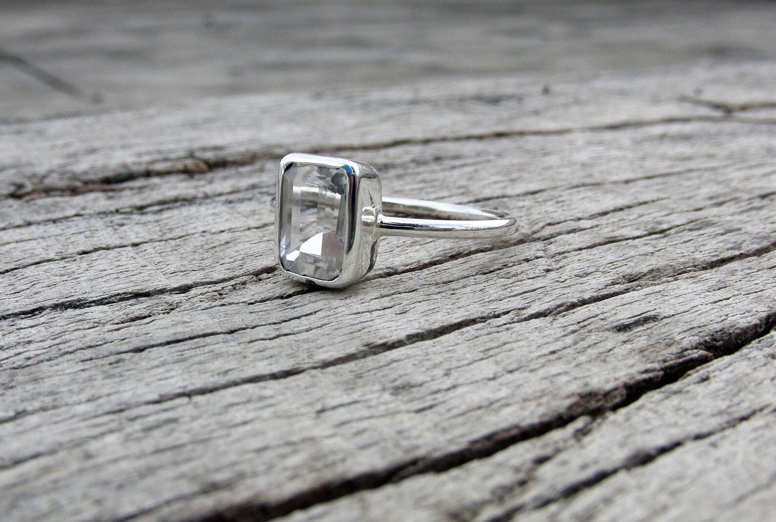 Rock Crystal Gemstone Ring - Sterling Silver Ring - 6*8 Mm Octagon ...