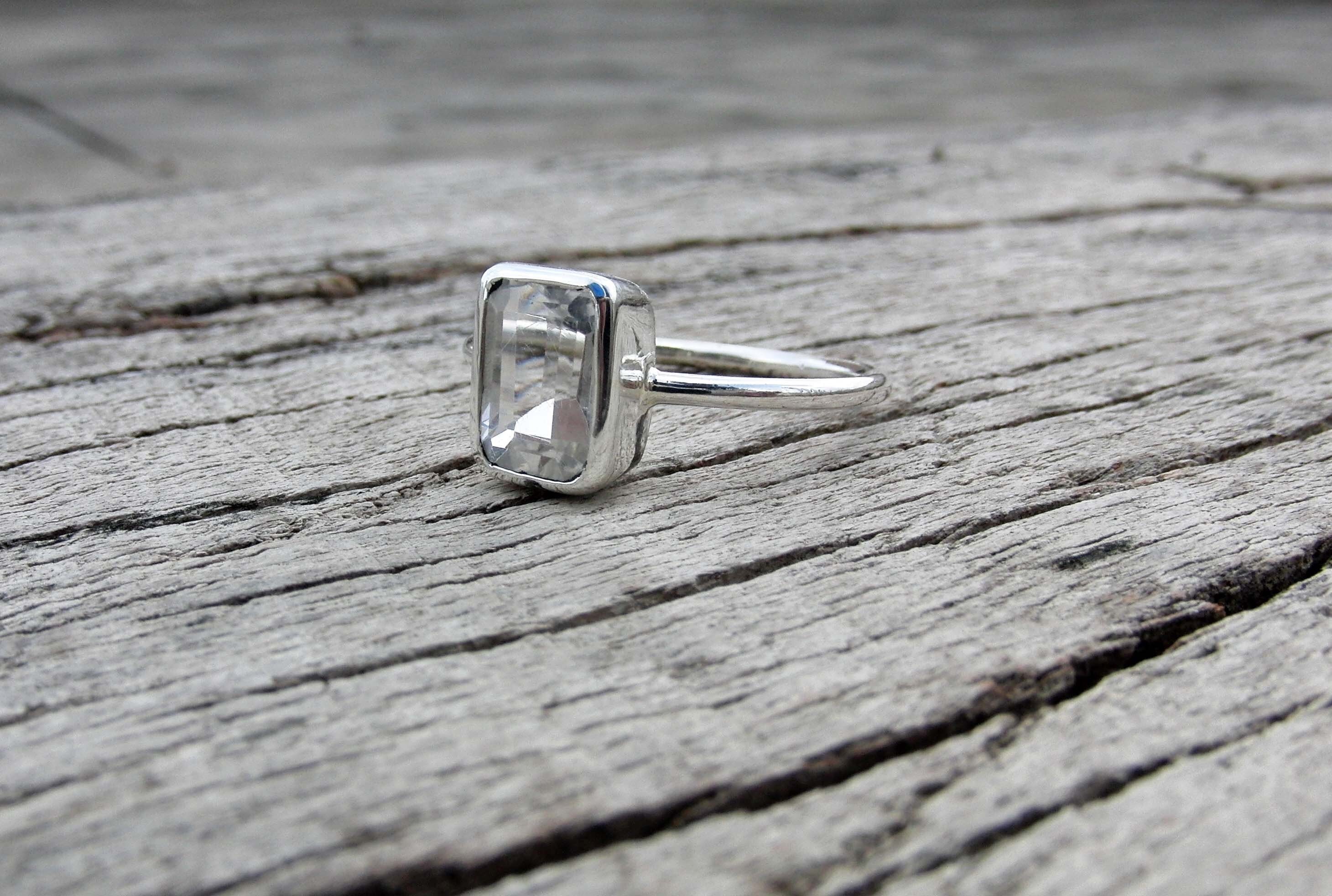 Rock Crystal Gemstone Ring Sterling Silver Ring 68 Mm | Etsy