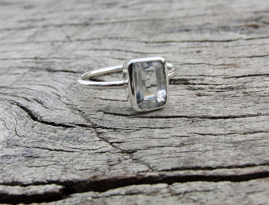 Rock Crystal Gemstone Ring - Sterling Silver Ring - 6*8 Mm Octagon ...