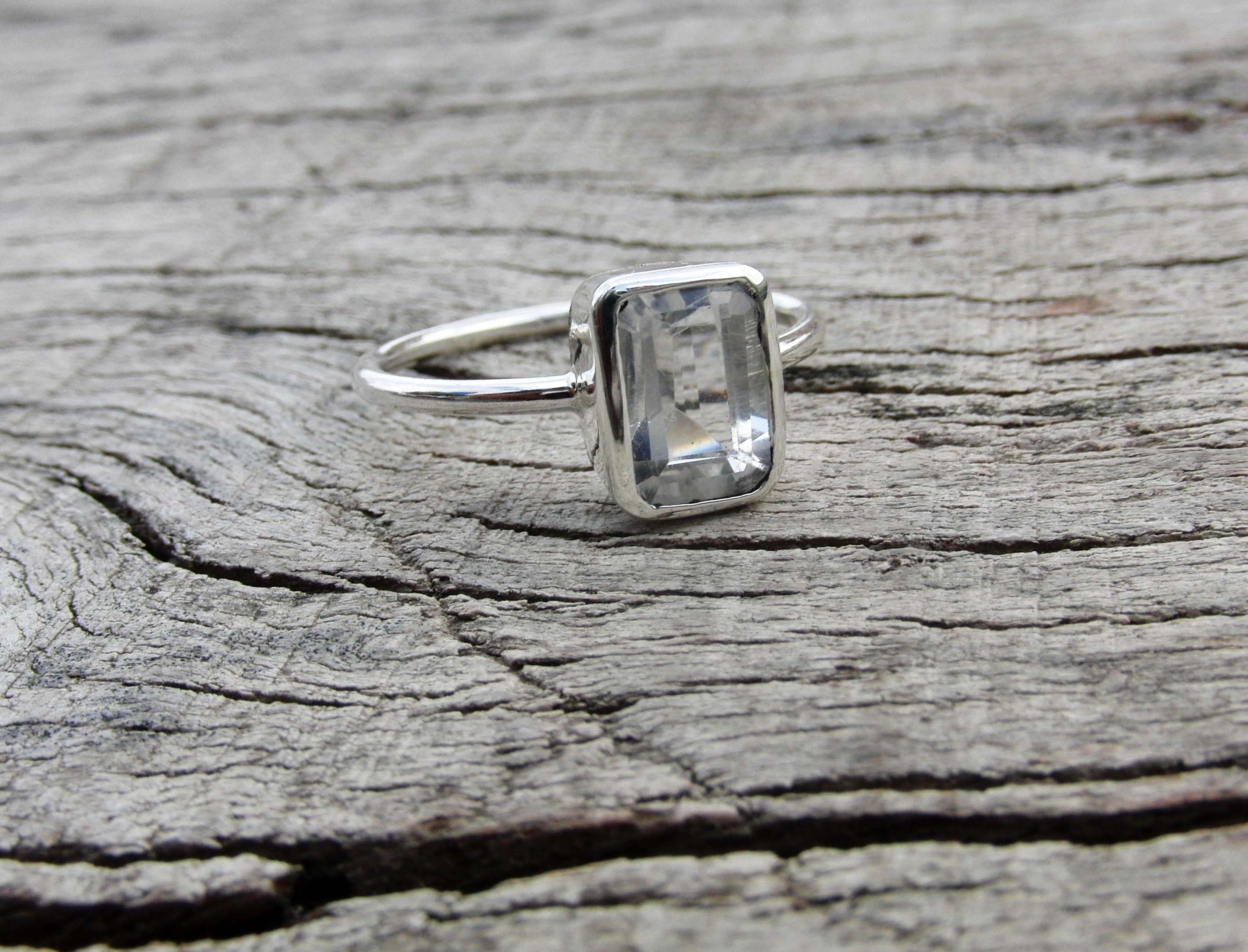Rock Crystal Gemstone Ring Sterling Silver Ring 68 Mm | Etsy