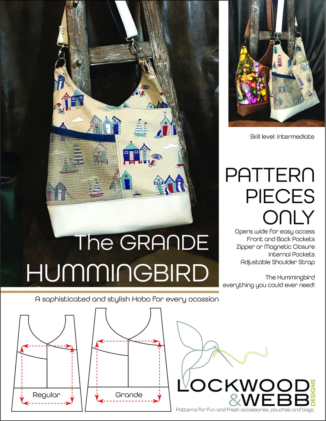 The GRANDE Hummingbird Hobo PATTERN PIECES Only - Etsy