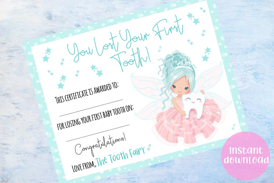 First Lost Tooth Certificate. Blue Tooth Fairy. Fairy Certificate for ...