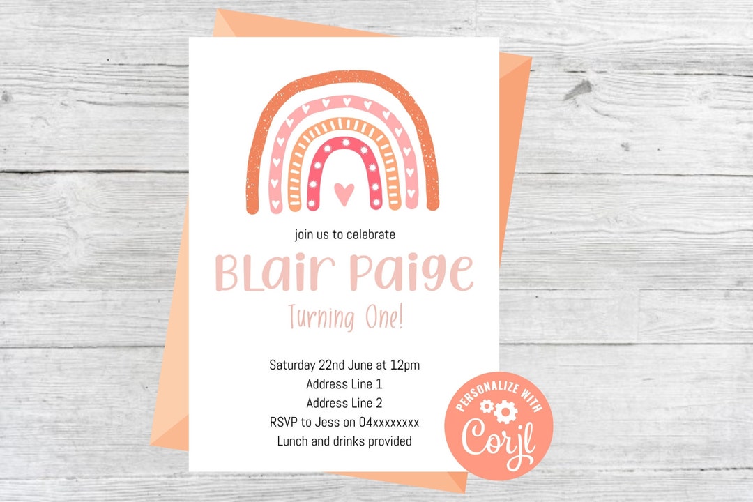 EDITABLE. Boho Rainbow Themed Birthday Party or Baby Shower Invitations ...