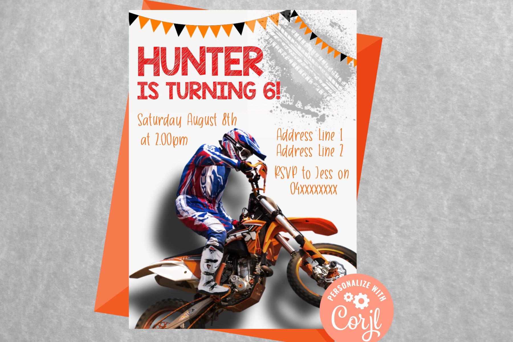 EDITABLE. Motocross, KTM, Motorbike Themed Birthday, Event, Party ...