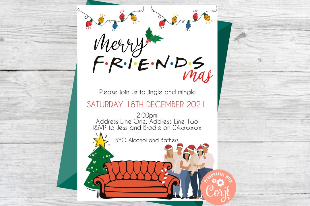 EDITABLE. Friendsmas Themed Christmas Party Invitations. Friends Party ...