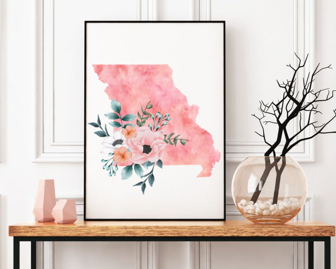 Missouri Premium Matte Poster, Missouri Watercolor Floral Poster ...