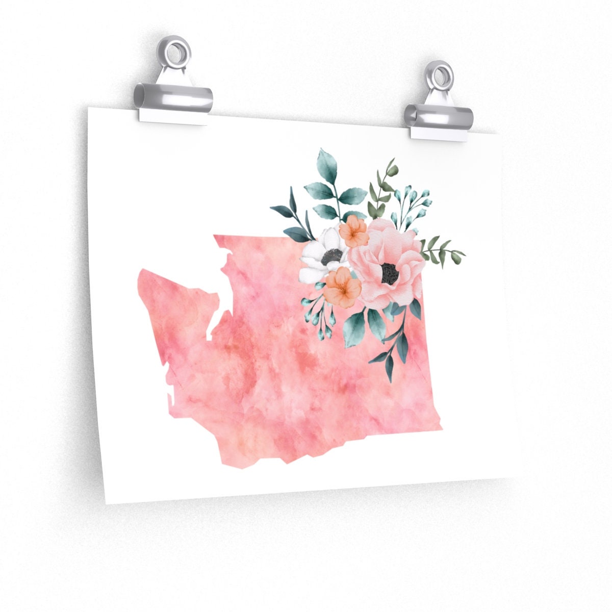Washington Premium Matte poster Washington watercolor floral | Etsy