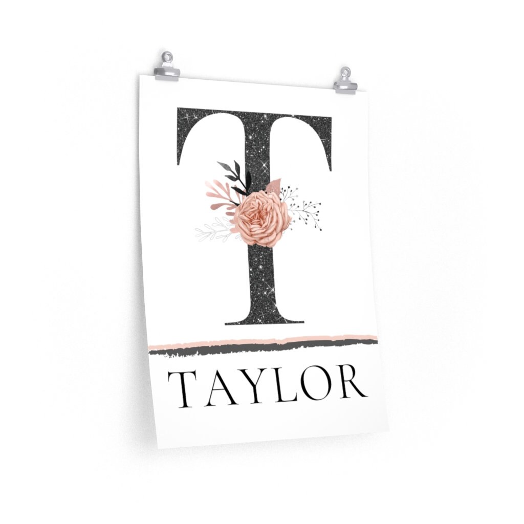 Floral Monogram Poster With Name Girl's Bedroom Name - Etsy