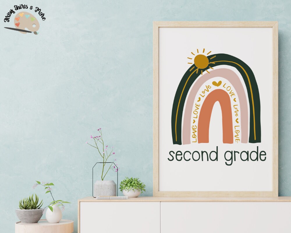 Neutral rainbow Poster Second Grade wall art print 2nd grade | Etsy