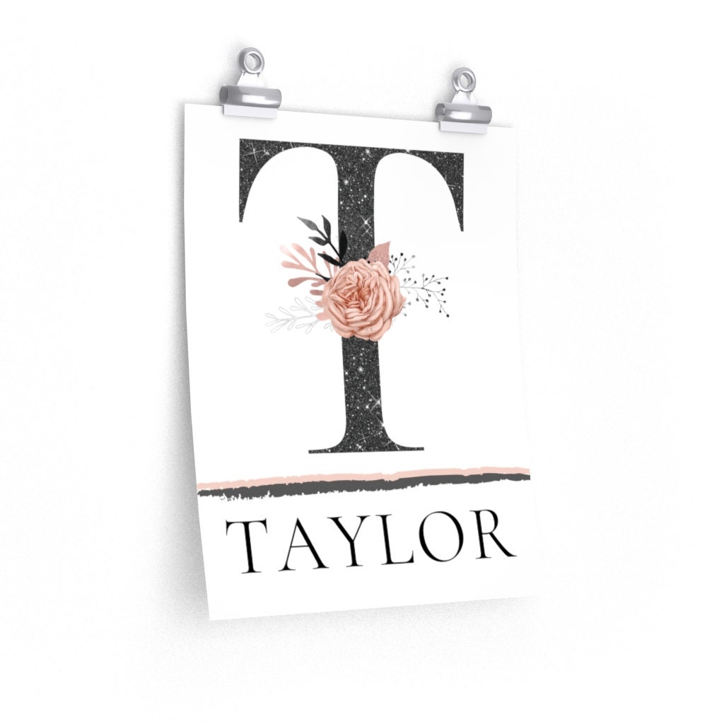 Floral Monogram Poster With Name Girl's Bedroom Name - Etsy