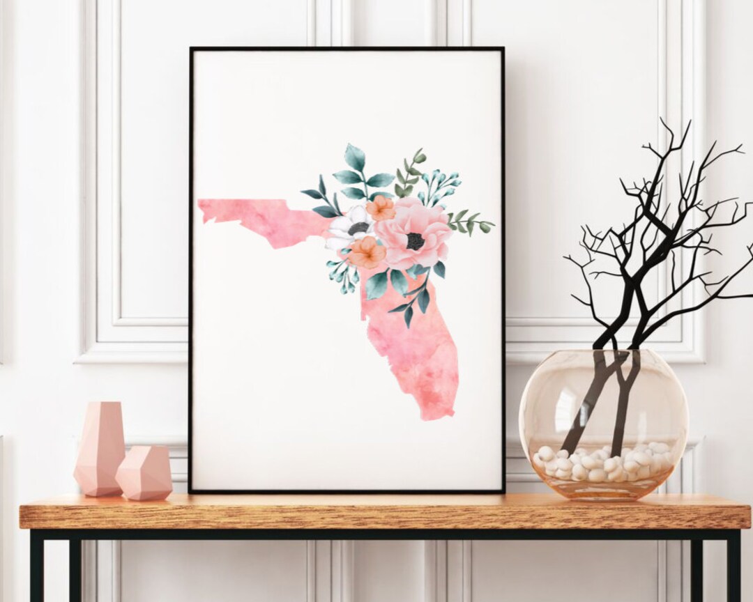 Florida Premium Matte Poster, Florida Watercolor Floral Poster Florida ...