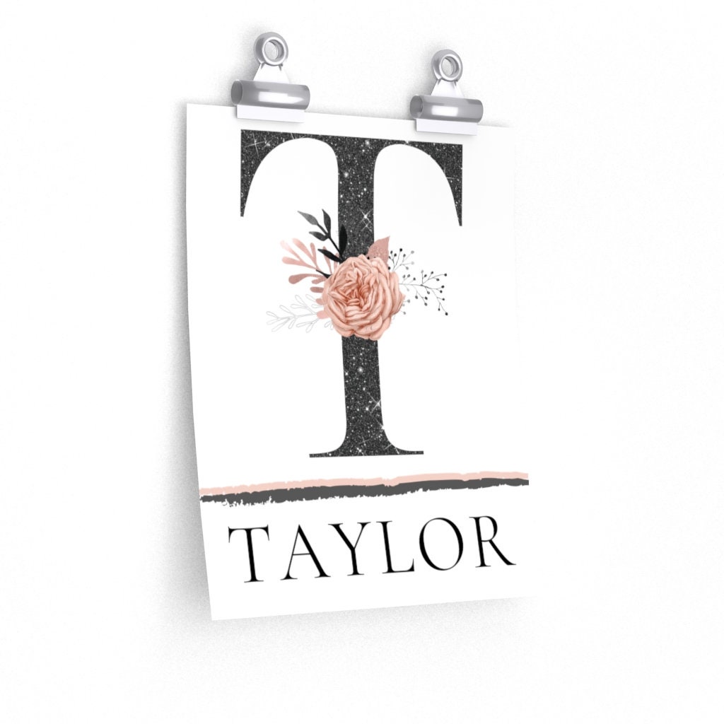 Floral Monogram Poster With Name Girl's Bedroom Name - Etsy